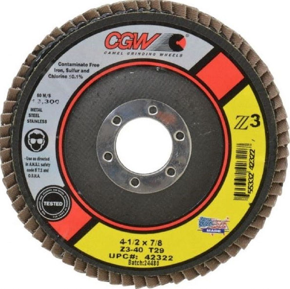 Camel Grinding Wheels Premium Zirconia Z3 Flap Disc, 4-1/2" X 7/8", 40 Grit