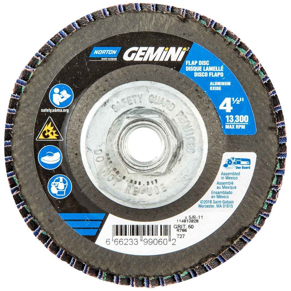 Norton Gemini® R766 ZA Fiberglass HD Flat Flap Disc, 4-1/2" X 5/8-11 ...