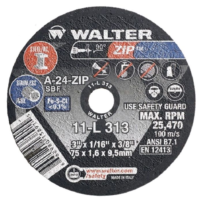 Walter ZIP™ Cut-Off Wheel, 3" X 1/16" X 3/8", A24 Grit