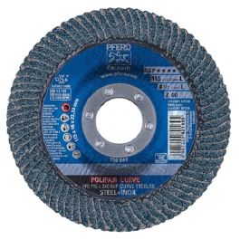 PFERD TOOLS POLIFAN flap discs zirconia alumina Z SGP CURVE STEELOX, 4-1/2" Diameter x 40 Grit